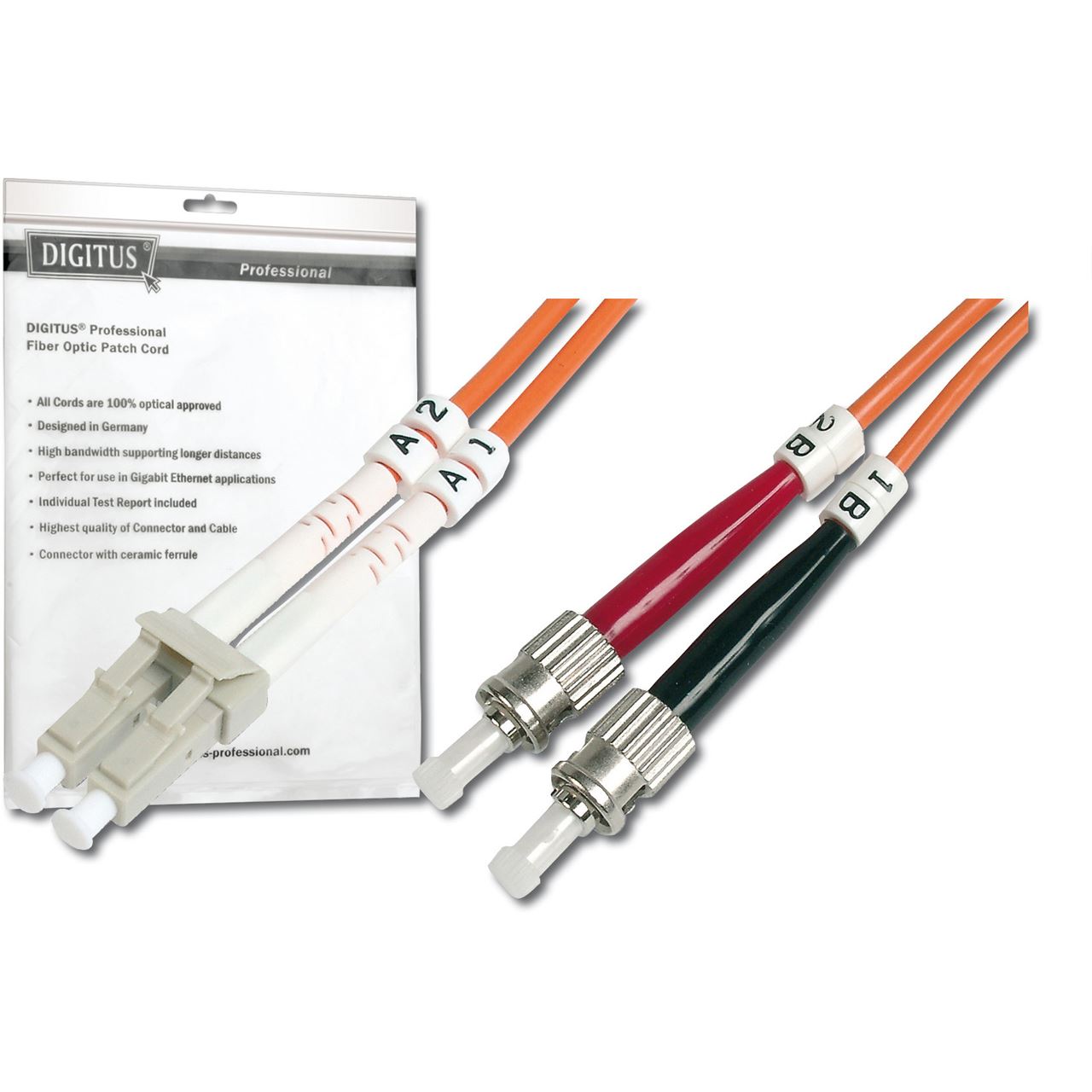 3.00m Digitus LWL Duplex Patchkabel 50/125 µm OM2 ST Stecker auf LC ...