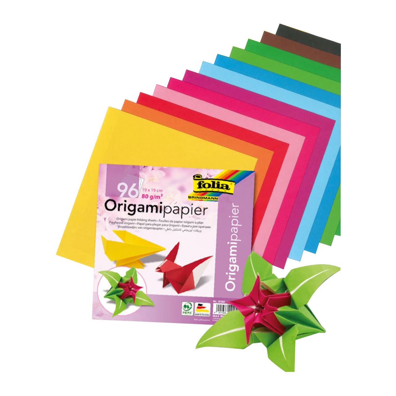 folia Origami-Faltblätter, 130 x 130 mm, farbig sortiert ...