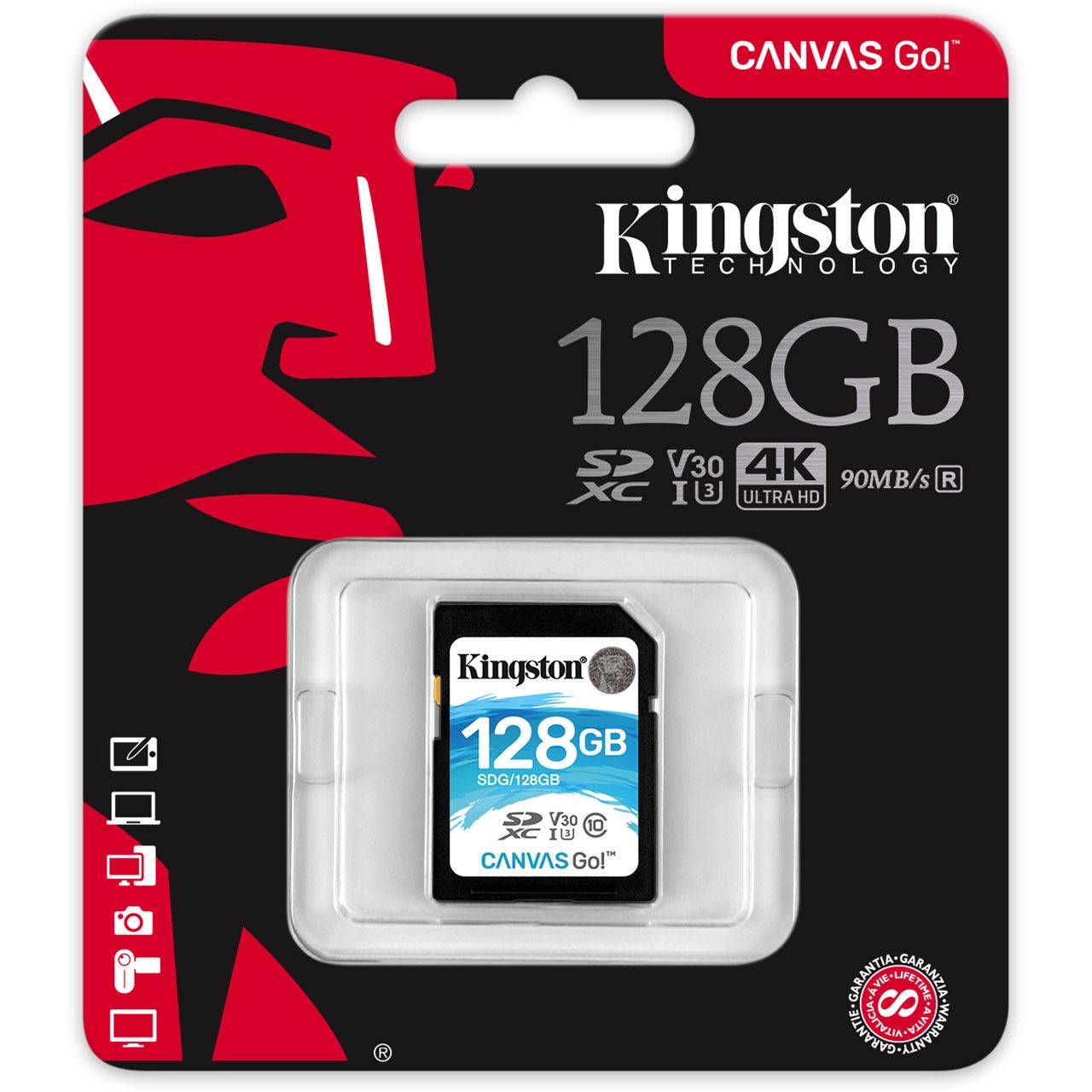 128 GB Kingston Canvas Go! SDXC UHS-I U3 V30 Retail - Secure Digital ...