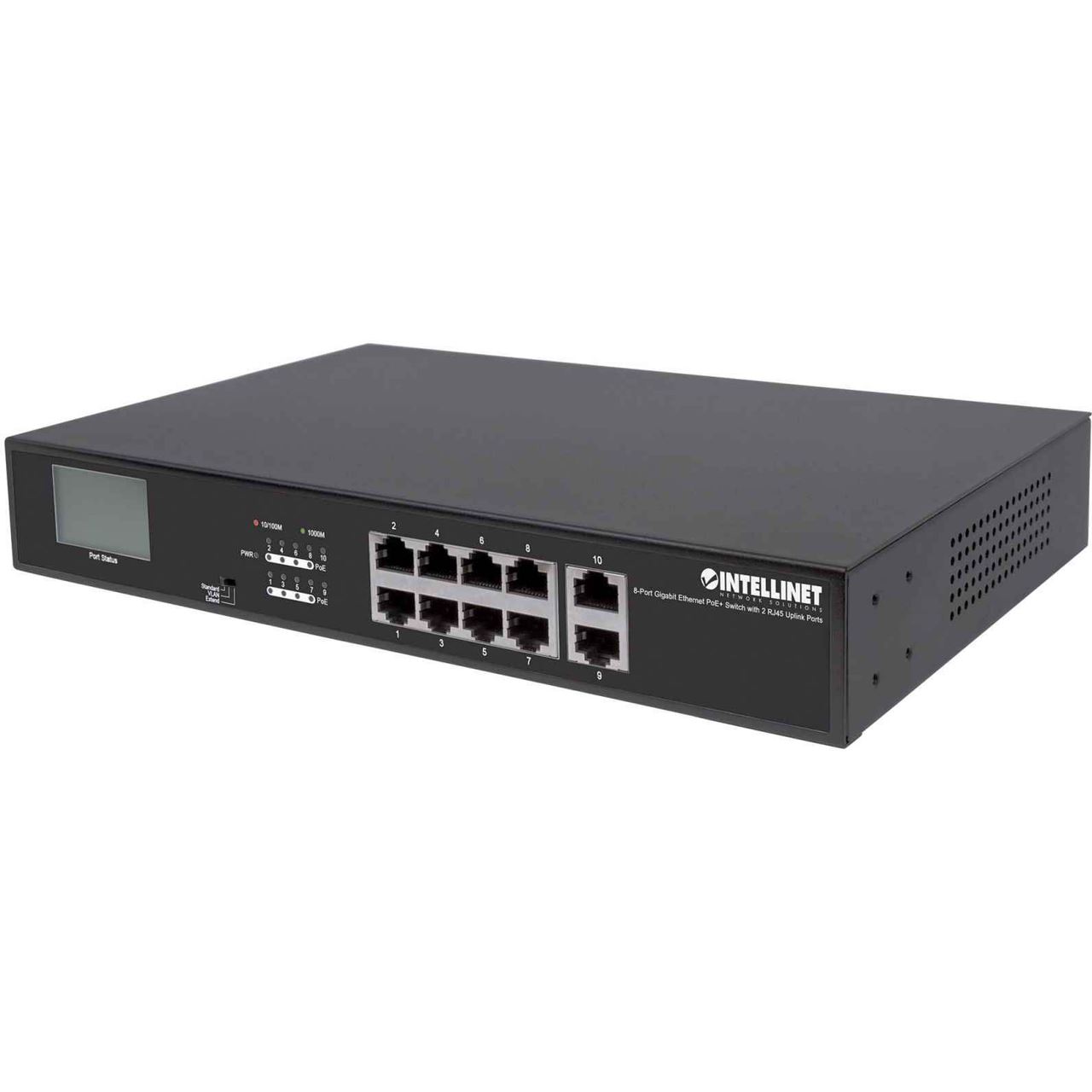 Intellinet 8-Port Gigabit PoE+ Switch mit 2 RJ45-Uplink-Ports und LCD ...