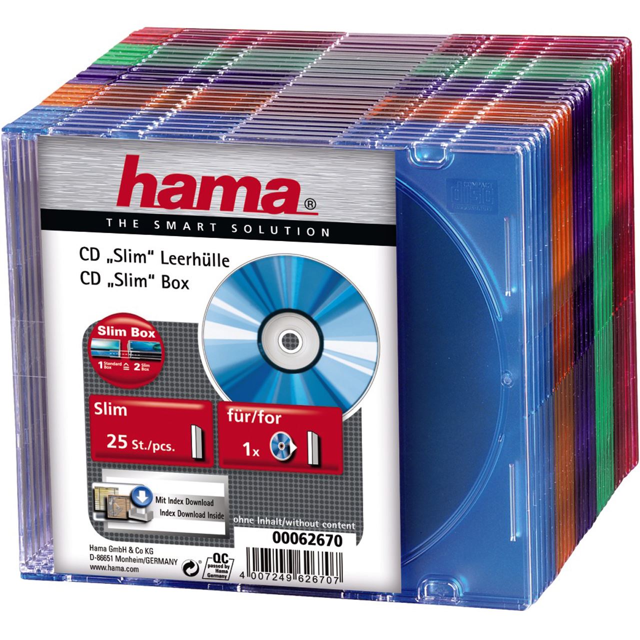 Hama 25er Pack farbig sortierte CD-Slim- Leerhülle für Aufbewahrung ...