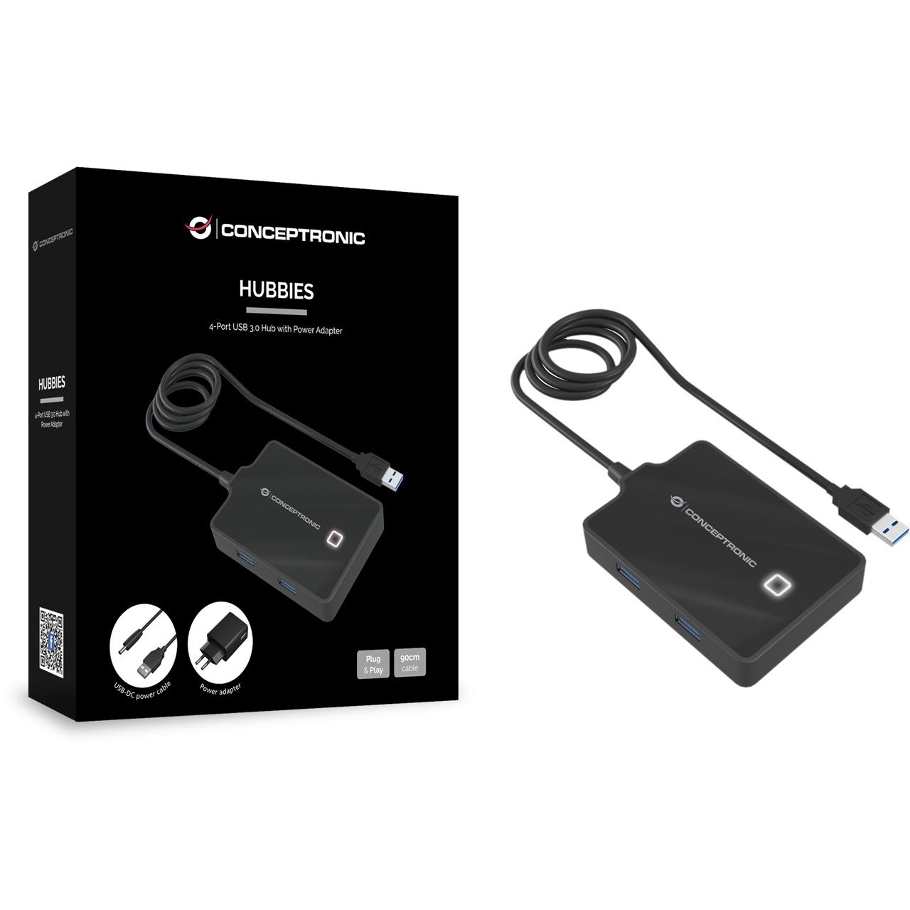 Conceptronic USB-Hub 4-Port 3.0 ->4x3.0 m.Netzteil sw - Docking ...