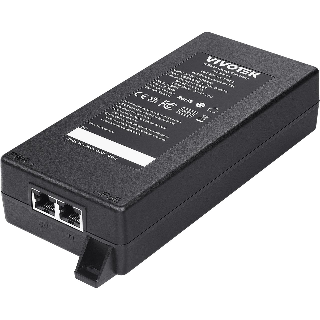 VIVOTEK AP-GIC-011B-090 Indoor Gigabit UPoE Injector, 90W - Zubehör für ...