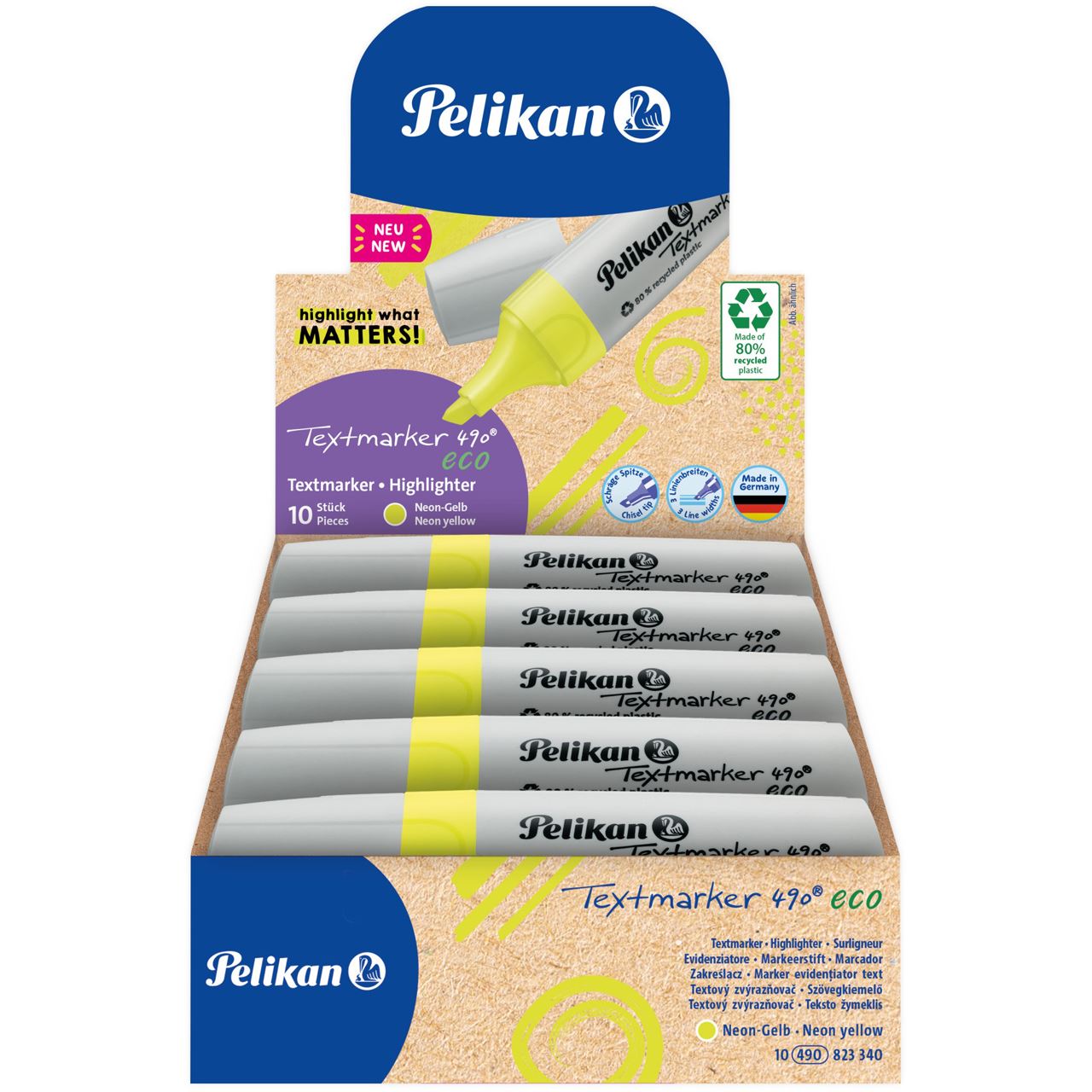 Pelikan Textmarker 490 eco 10 Stück in FS, Neon-Gelb - Textmarker ...