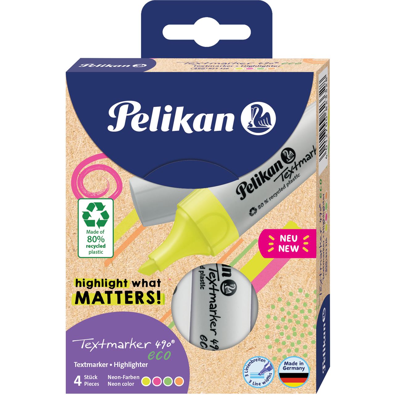 Pelikan Textmarker 490 eco Set aus 4 Neon-Farben im Etui - Textmarker ...