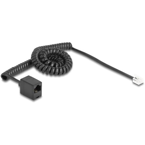 (€2,63*/1m) 3.00m Delock Telefon Spiralkabel RJ11 Stecker auf RJ45 Buchse Schwarz - RJ11