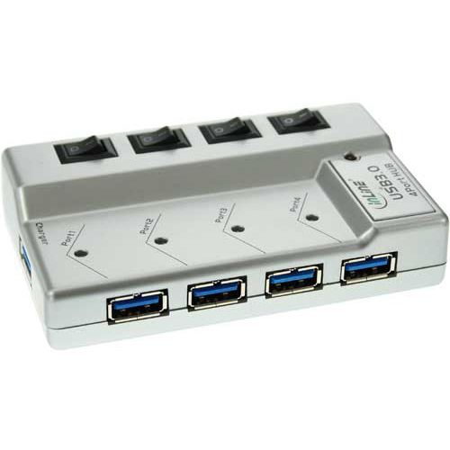 InLine USB 3.0 Hub, 4 Port, silber, mit Schalter, mit 4A Netzteil - USB ...