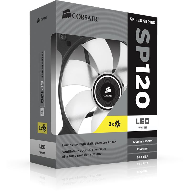 Corsair SP120 LED White High Static Pressure Twin 120x120x25mm 1650 U ...
