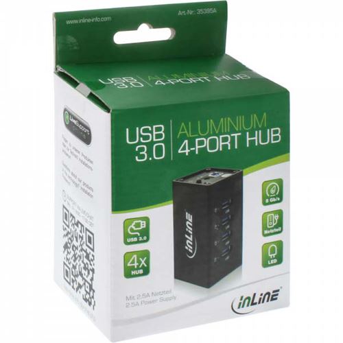 InLine USB 3.0 Aluminium Hub, 4 Port, schwarz, mit 2,5A Netzteil - USB ...